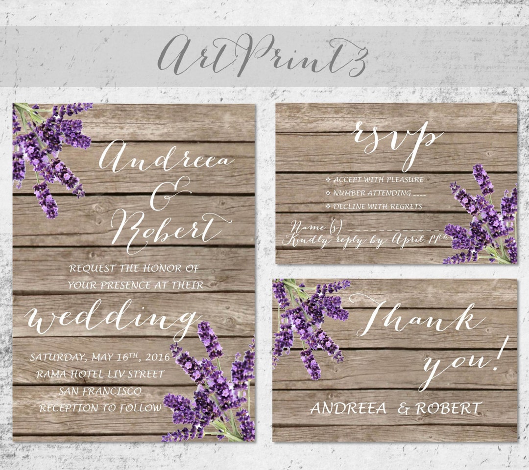 Rustic Wedding Invitation Printable, Lavender Wedding Invitation Suite ...