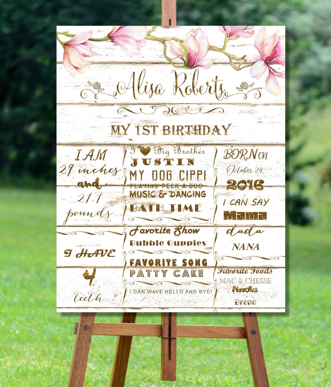 First Birthday Sign Printable, 1st Birthday Rustic Poster Printable ...