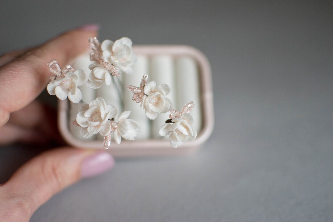Ivory Flower Bobby Pins: Rustic Wedding Hair Accessories, Set of 5 - Etsy