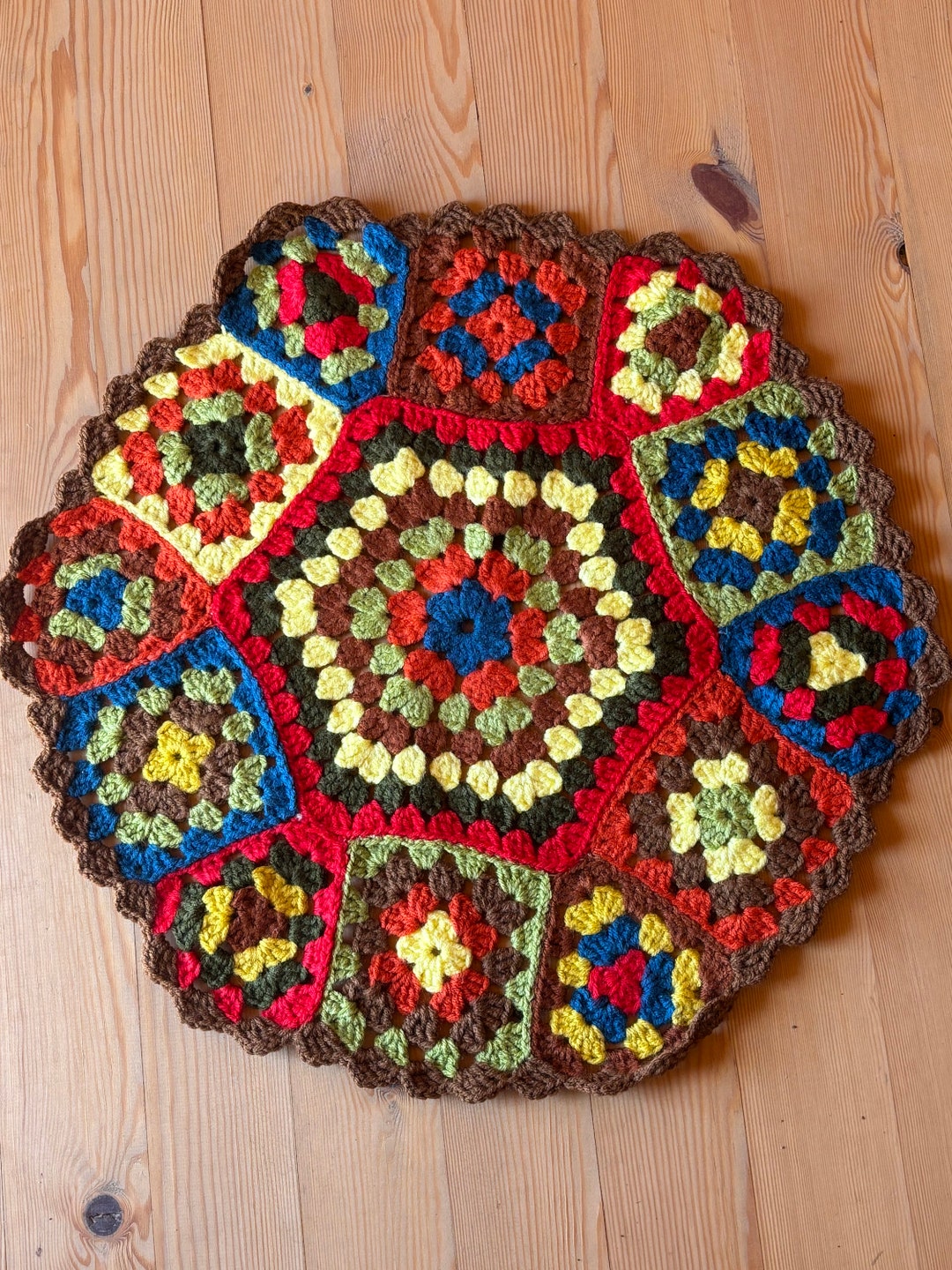 Crochet Round Knitted Rug, Hand Knitted Combed Rug, Floor Rug Crochet ...