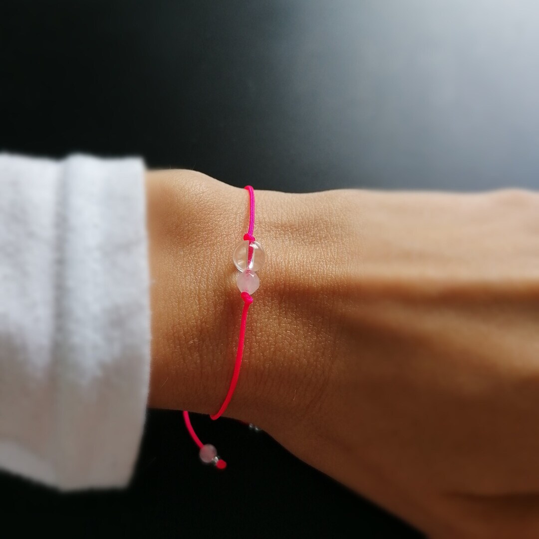 Neon Pink Rock Crystal Rose Quartz Bracelet | Thin Healing Stone ...
