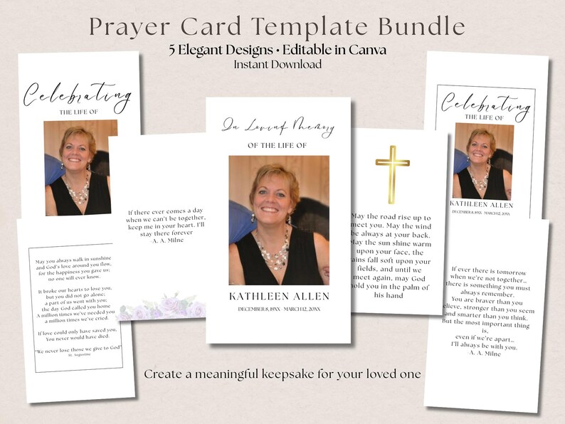 Editable Prayer Card Template Bundle, Funeral Memorial Service Cards ...