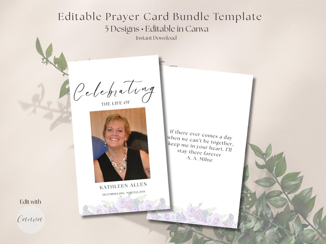 Editable Prayer Card Template Bundle, Funeral Memorial Service Cards ...