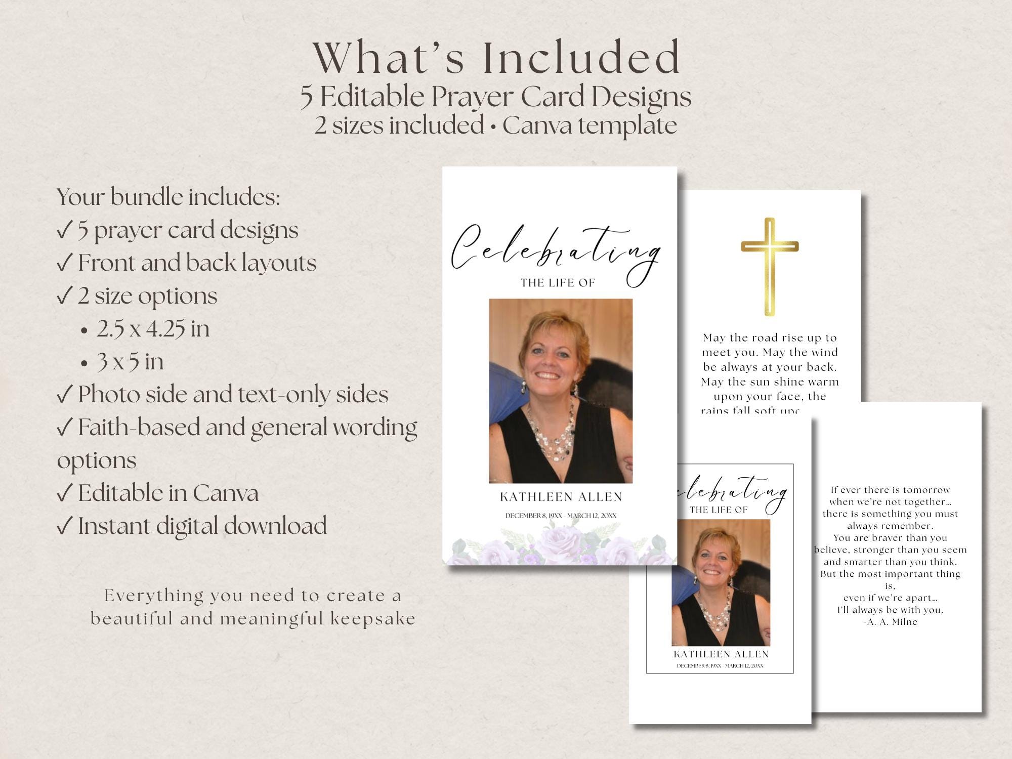 Editable Prayer Card Template Bundle, Funeral Memorial Service Cards ...