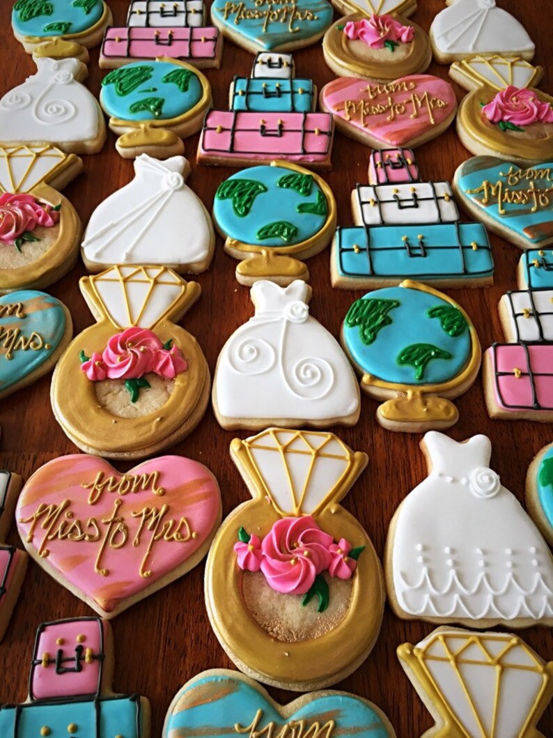 Bridal Travel Theme Cookies Dress Globe Suitcase From Ms | Etsy
