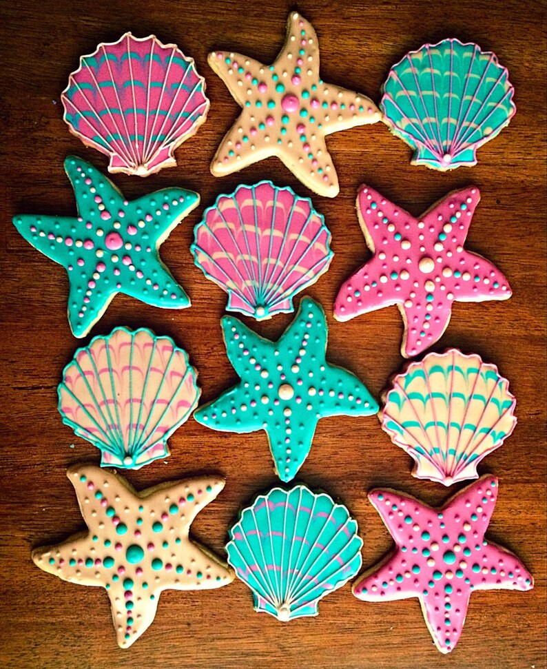 Shell & Starfish Ocean Cookies One Dozen Ocean Dessert | Etsy