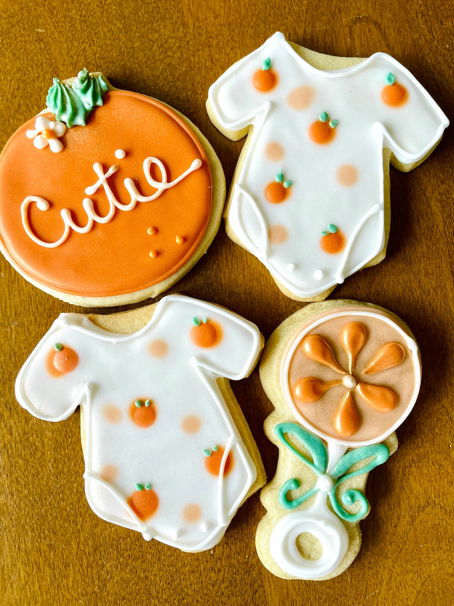 CUTIES Baby Shower Cookies - Clementine Orange Party Favors- Onesie and ...