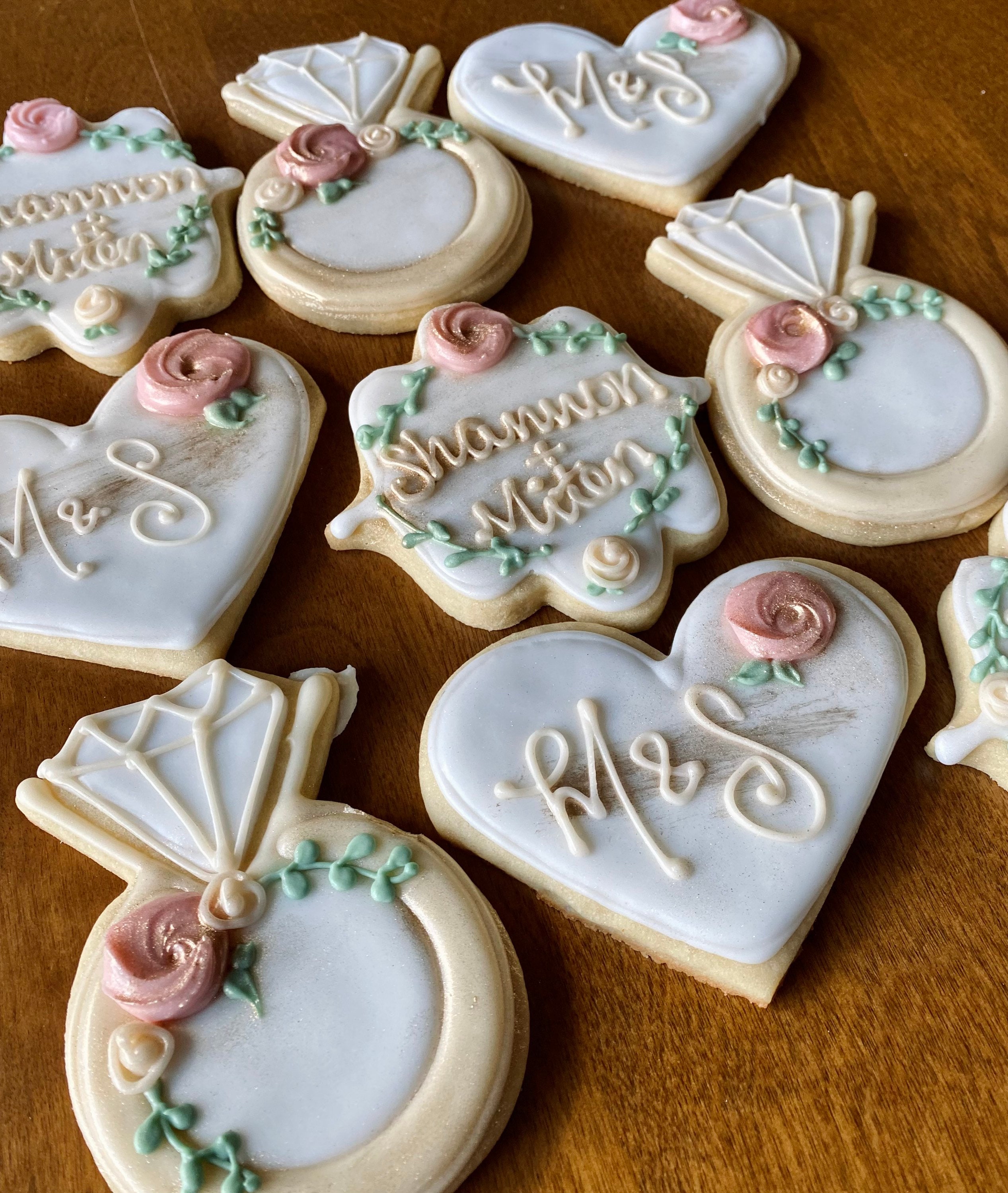 One Dozen Bridal Cookies - Greenery and Gold Boho Eucalyptus- Succulent ...