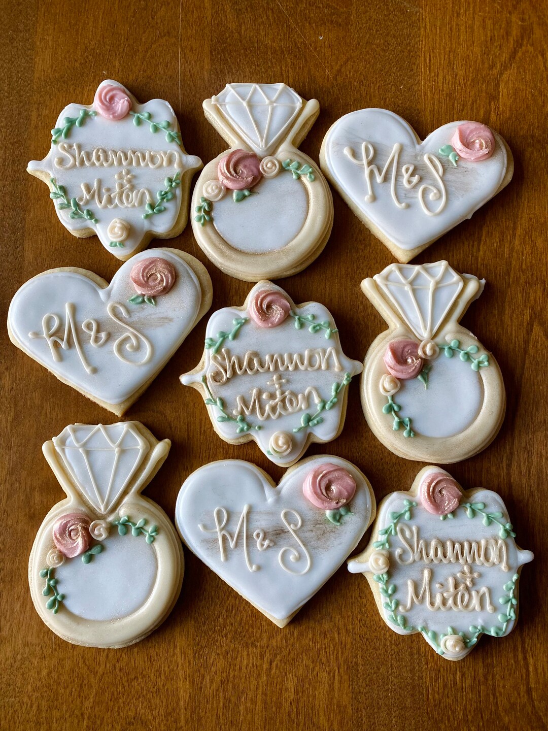 One Dozen Bridal Cookies - Greenery and Gold Boho Eucalyptus- Succulent ...