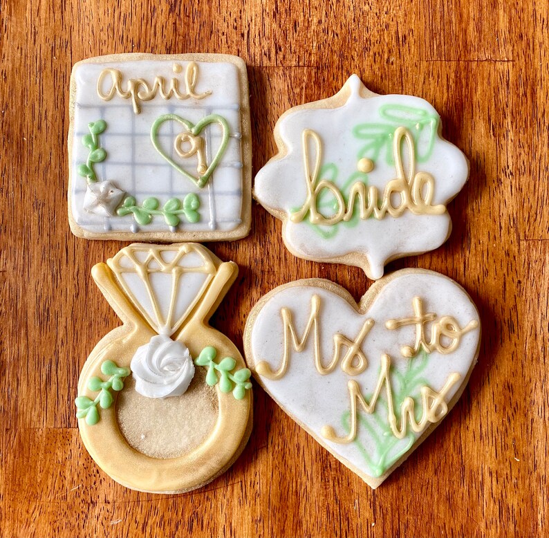 One Dozen Bridal Cookies Greenery and Gold Boho Eucalyptus - Etsy