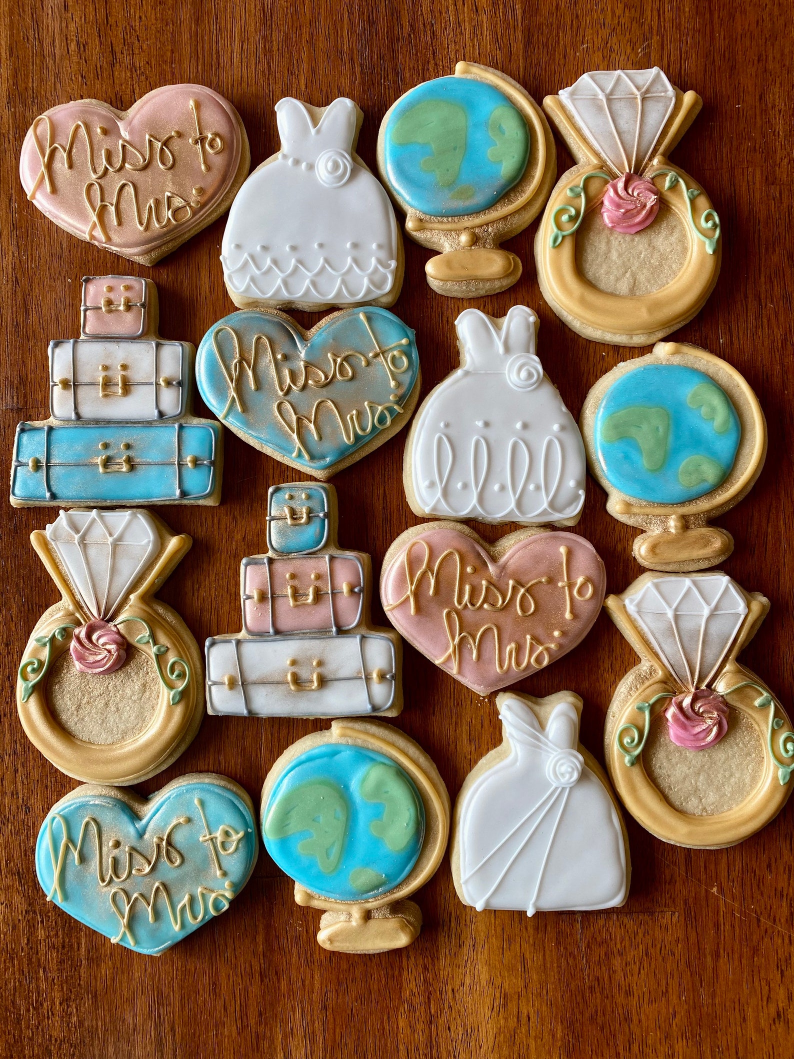 Bridal Travel Theme Cookies - Dress Globe Suitcase - From Ms to Mrs ...