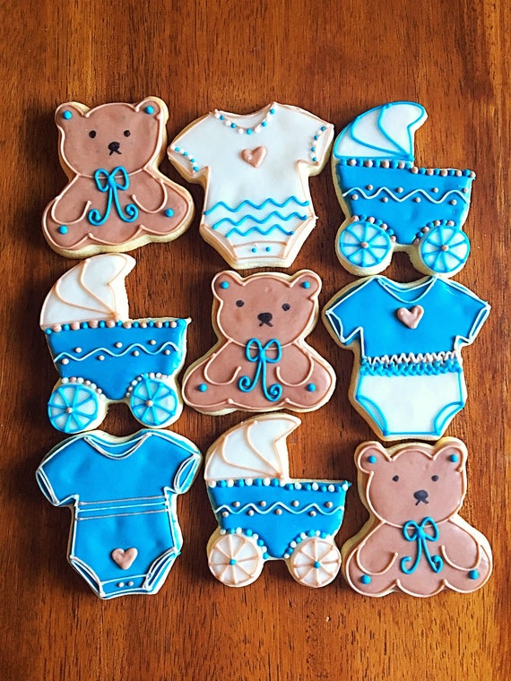 Baby Boy Shower Cookies One Dozen Bear Stroller Onesie | Etsy