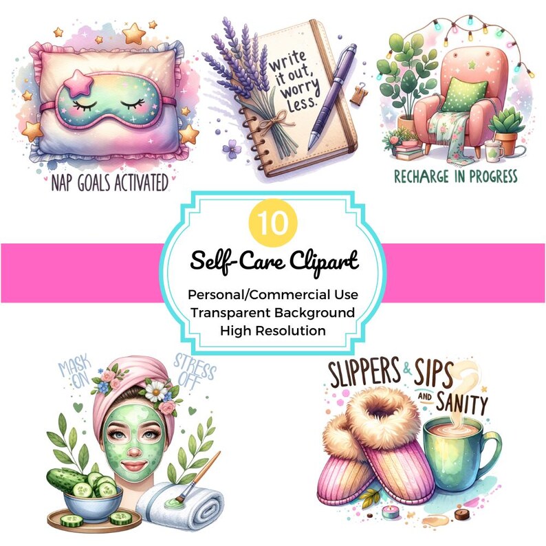 Watercolor Cozy Self Care Clipart Set, Spa Digital Stickers for ...