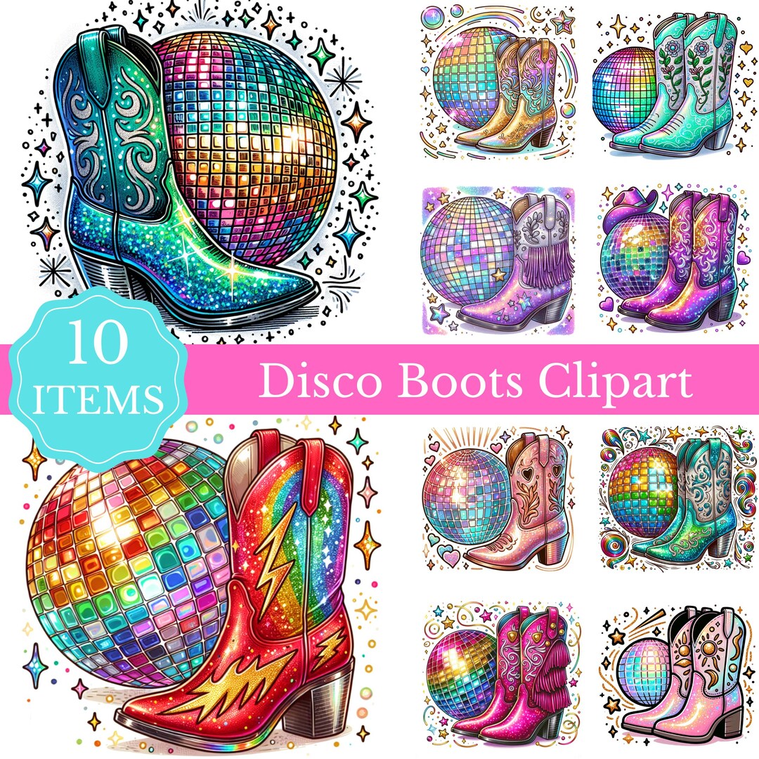 Disco Ball and Cowboy Boots Png, Cowgirl Party Png, Pink Western Party ...
