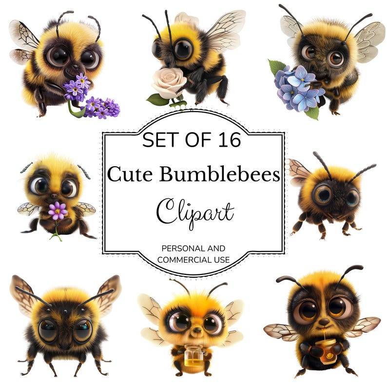 Bumblebees Clipart Bundle, Cute Bees Clipart Bundle, Cute Bees Png ...