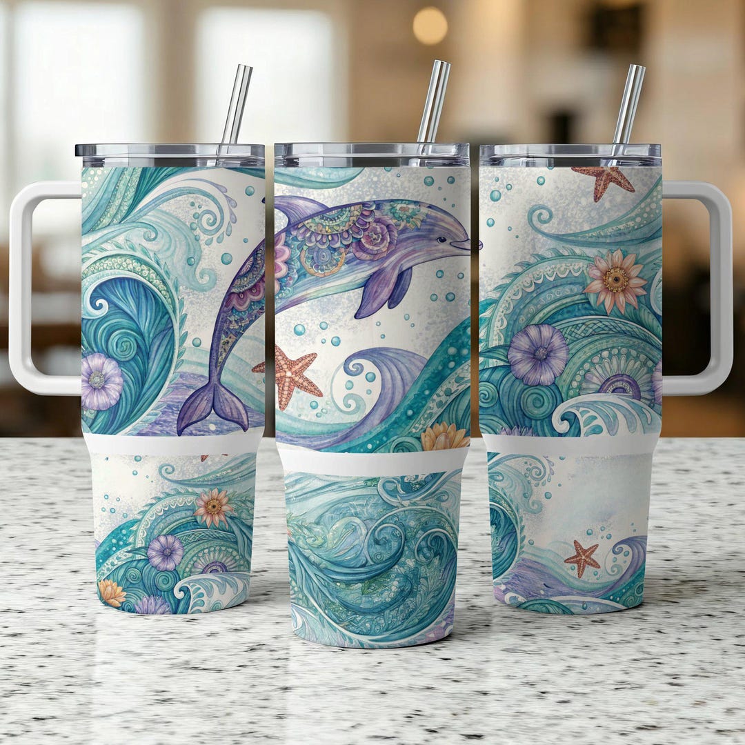 Boho Dolphin 40oz Tumbler Wrap, Sunflower Sublimation Design Template ...