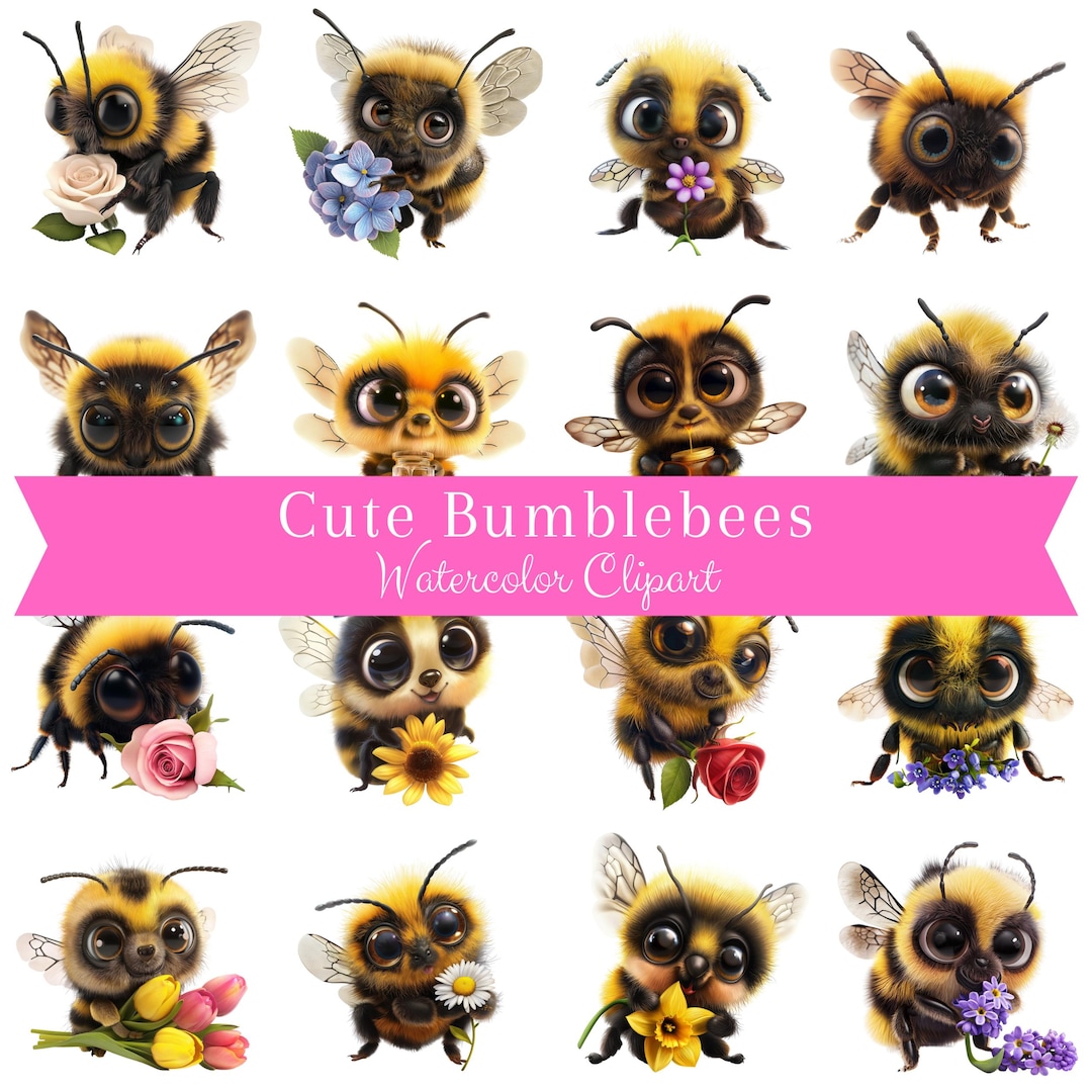 Bumblebees Clipart Bundle, Cute Bees Clipart Bundle, Cute Bees Png ...