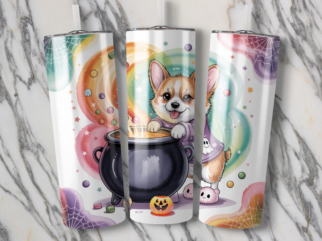 Corgi Ghost Pajamas Halloween Digital Sublimation Tumbler PNG, Cute Dog ...