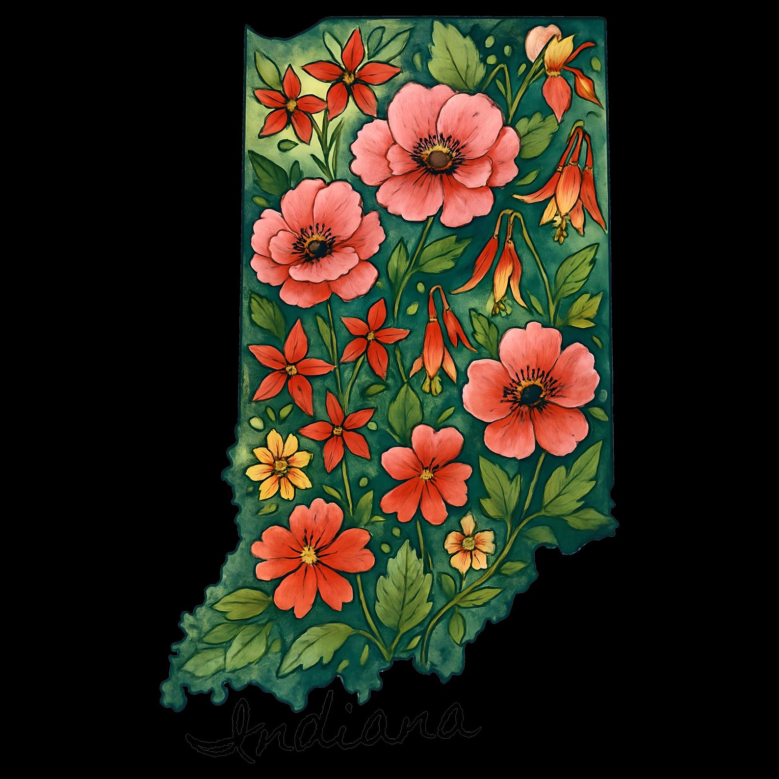 State of Indiana Digital PNG Design, Indiana Wildflower Sublimation ...