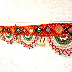 Semi Circular Beaded Mirror Toran With Bells, Bohemian Home Decor ...