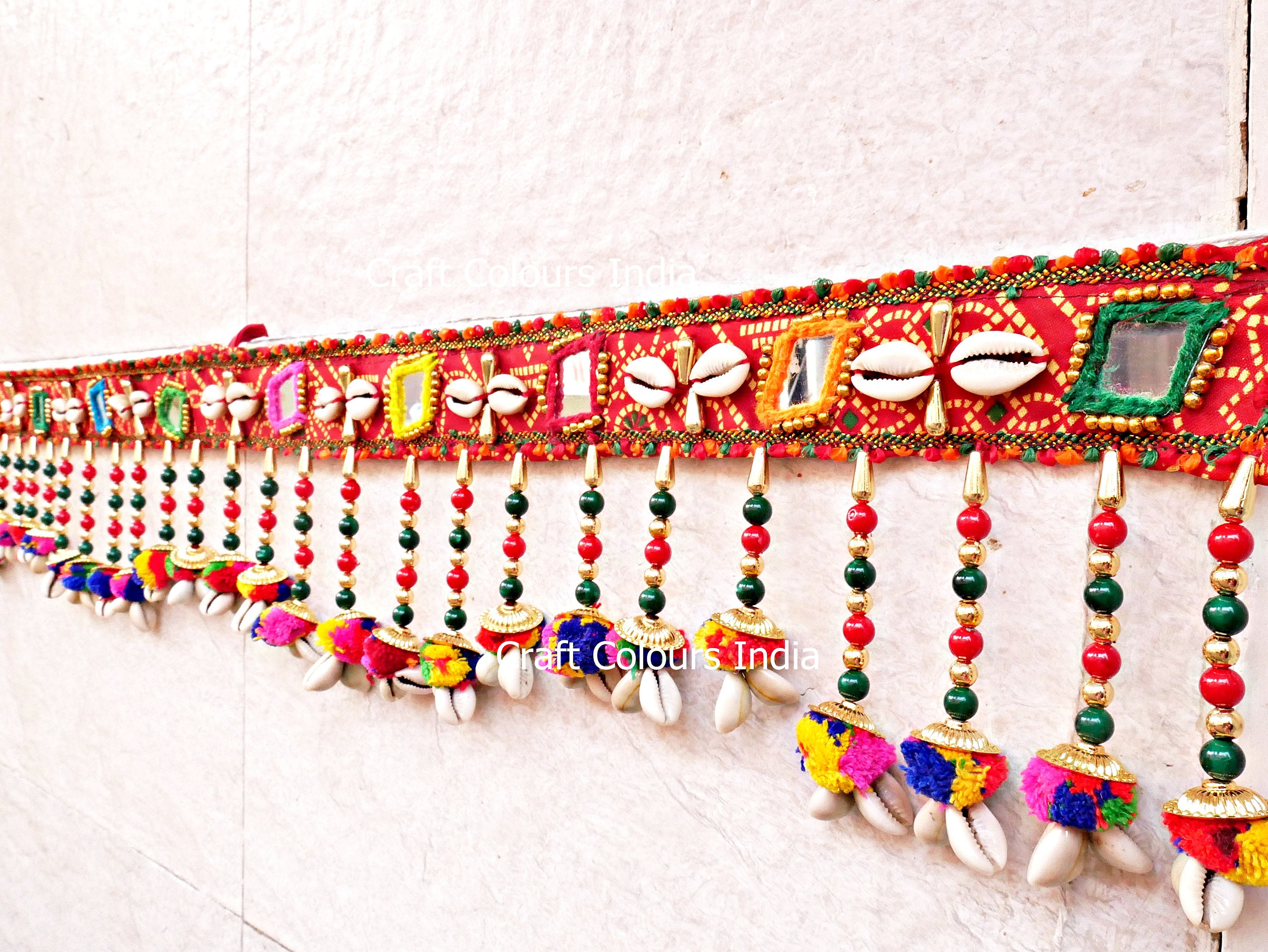 Mirror toran with pompom and sea shell housewarming gift | Etsy