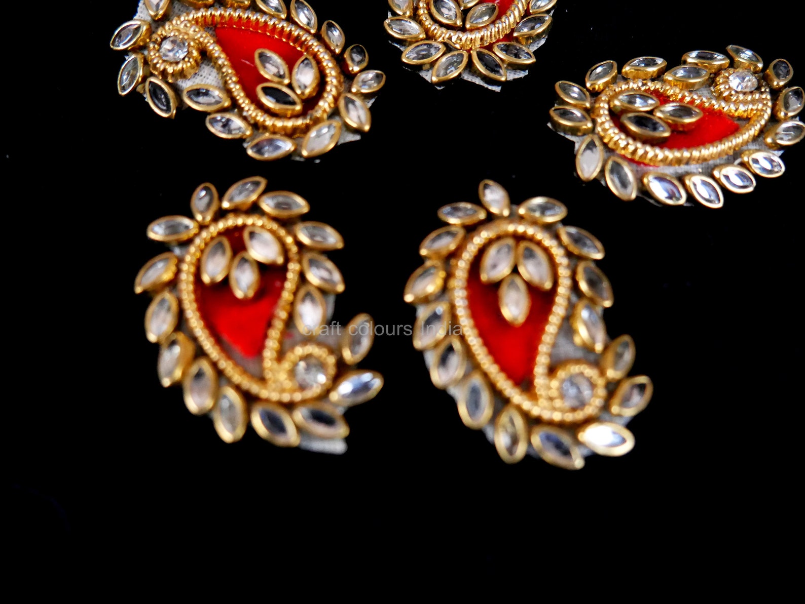 10 Pc Red Paisley Leaf Indian Zari and Rhinestone Appliques - Etsy