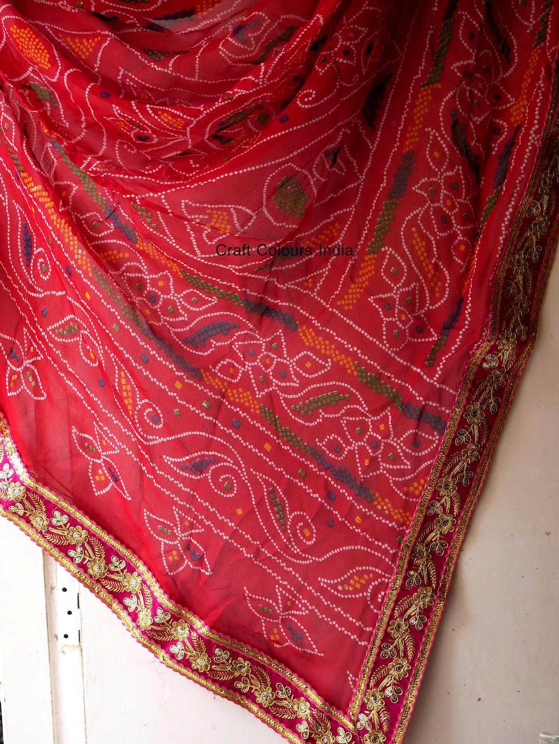 Red Georgette bandhej chunri Rajasthani dupatta with zari | Etsy