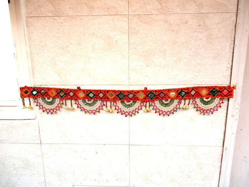 Semi Circular Beaded Mirror Toran With Bells Bohemian Home - Etsy