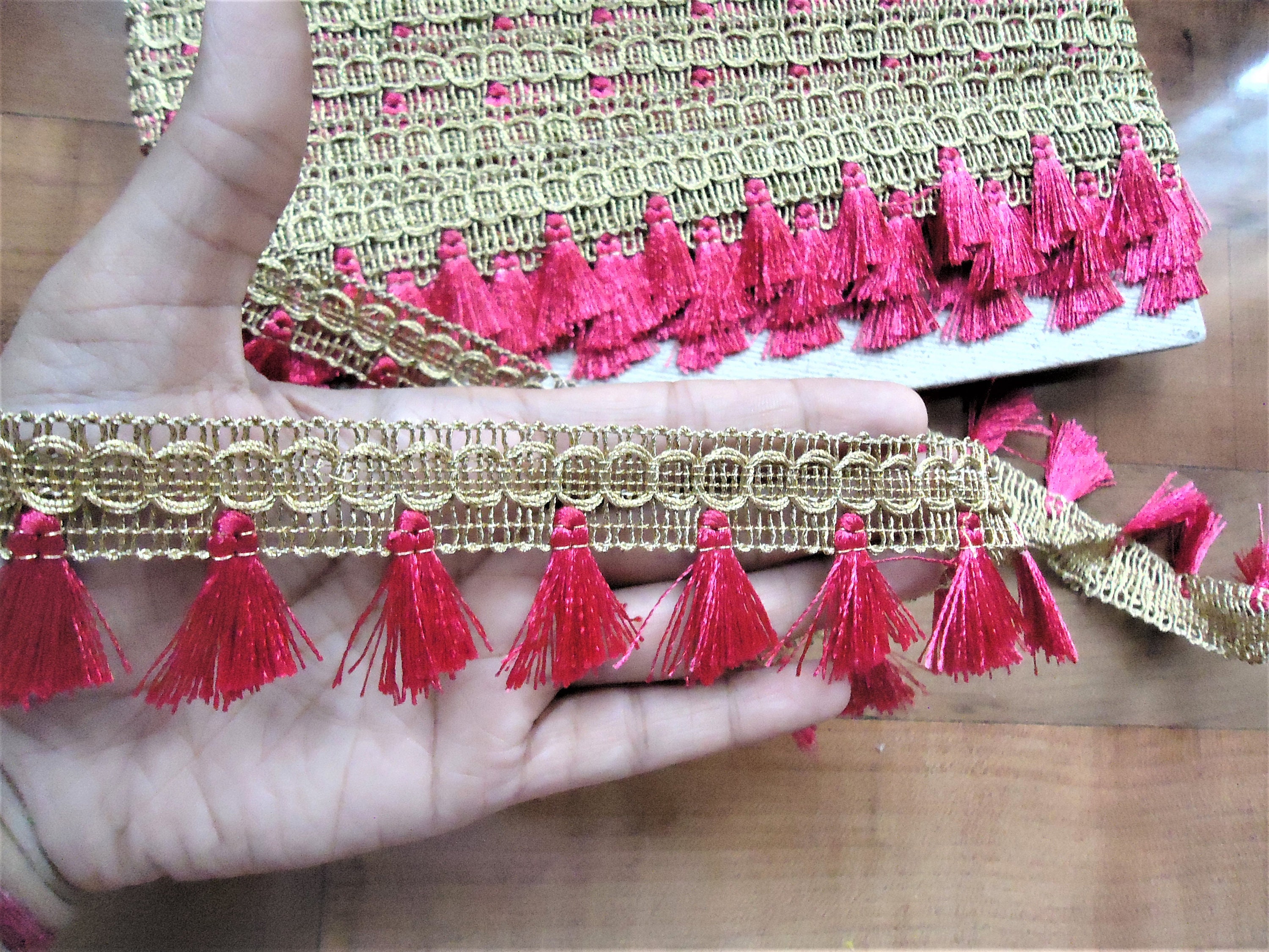 Silk Pink Tassel Net Golden Lace 9 Yards Tassel Trim Tassel | Etsy