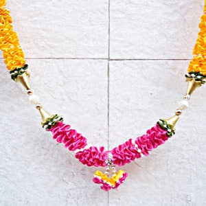 Pink Yellow Ribbon Puja Garland, Photo Garland, Idol or Statue Garland ...