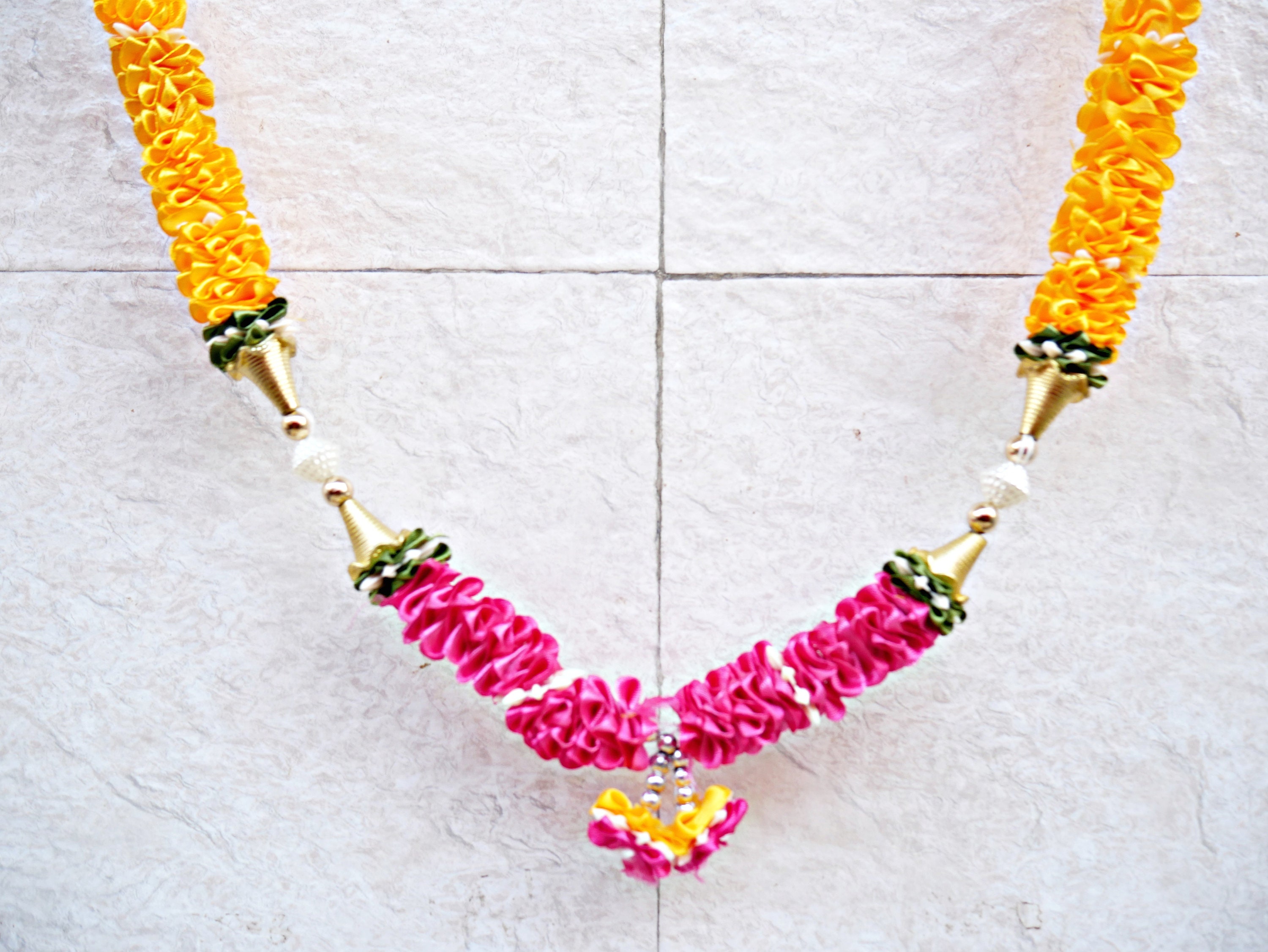 Pink Yellow Ribbon Puja Garland Photo Garland Idol or Statue - Etsy