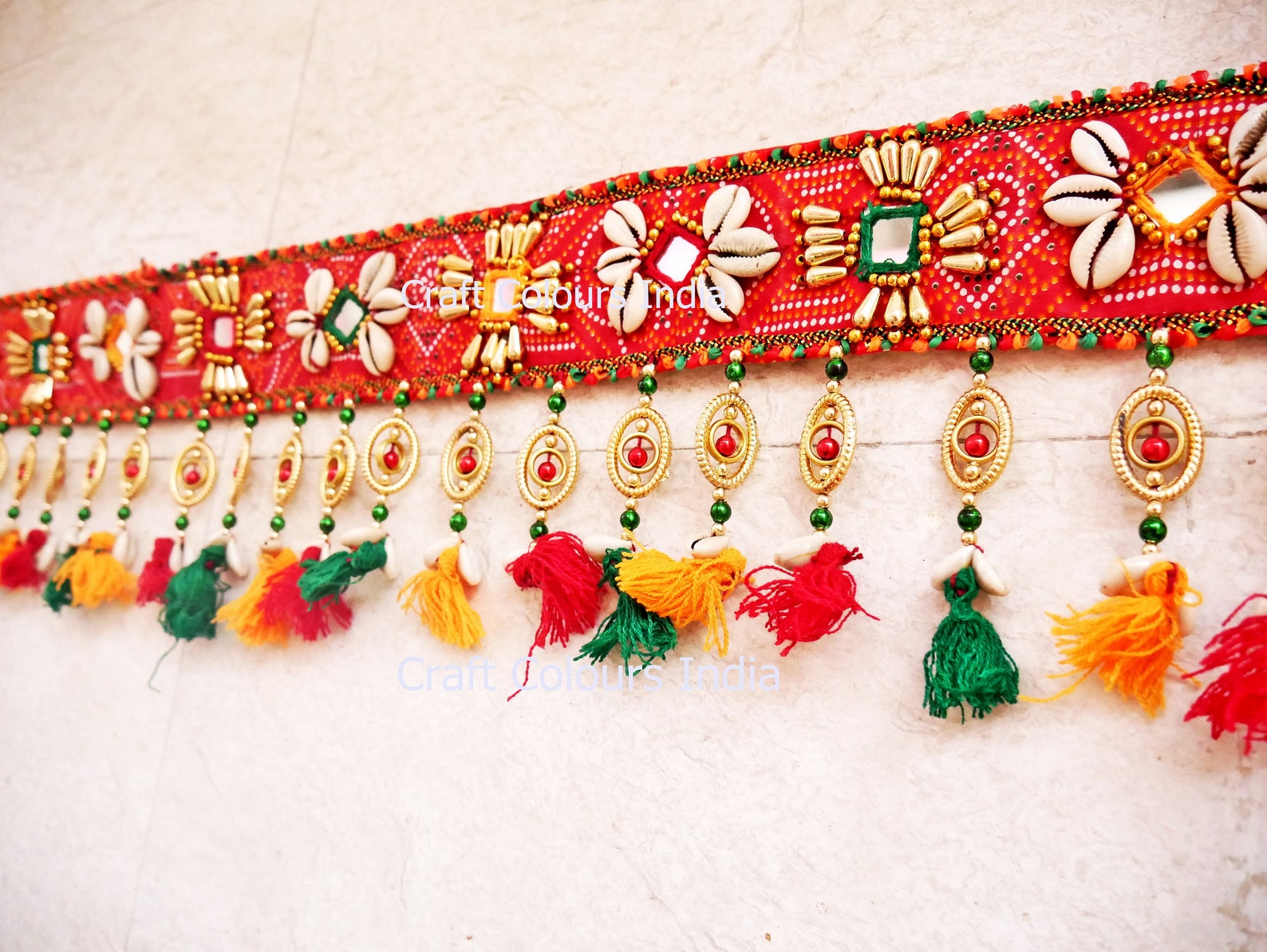 Mirror Toran With Pompom and Sea Shell, Housewarming Gift, Home Decor ...