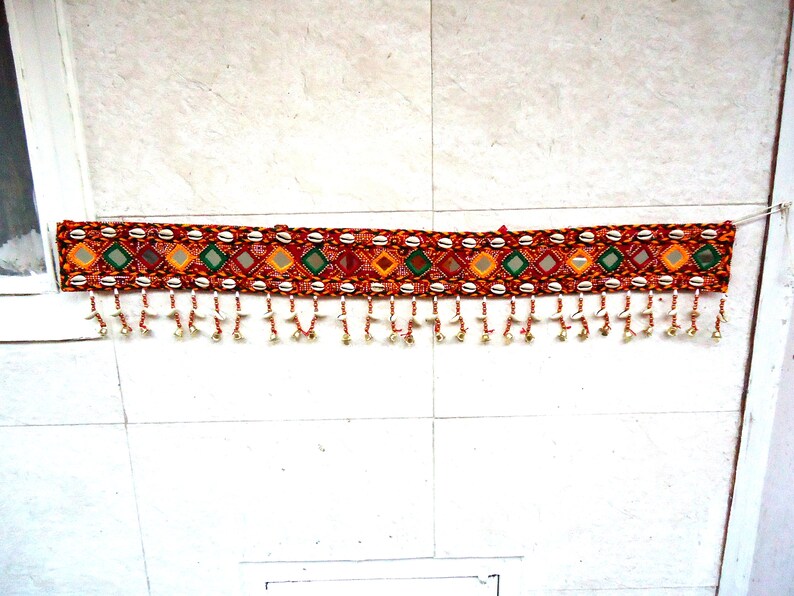 Buy Cowrie Shell Mirror Toran With Bells Housewarming Gift Red Online ...