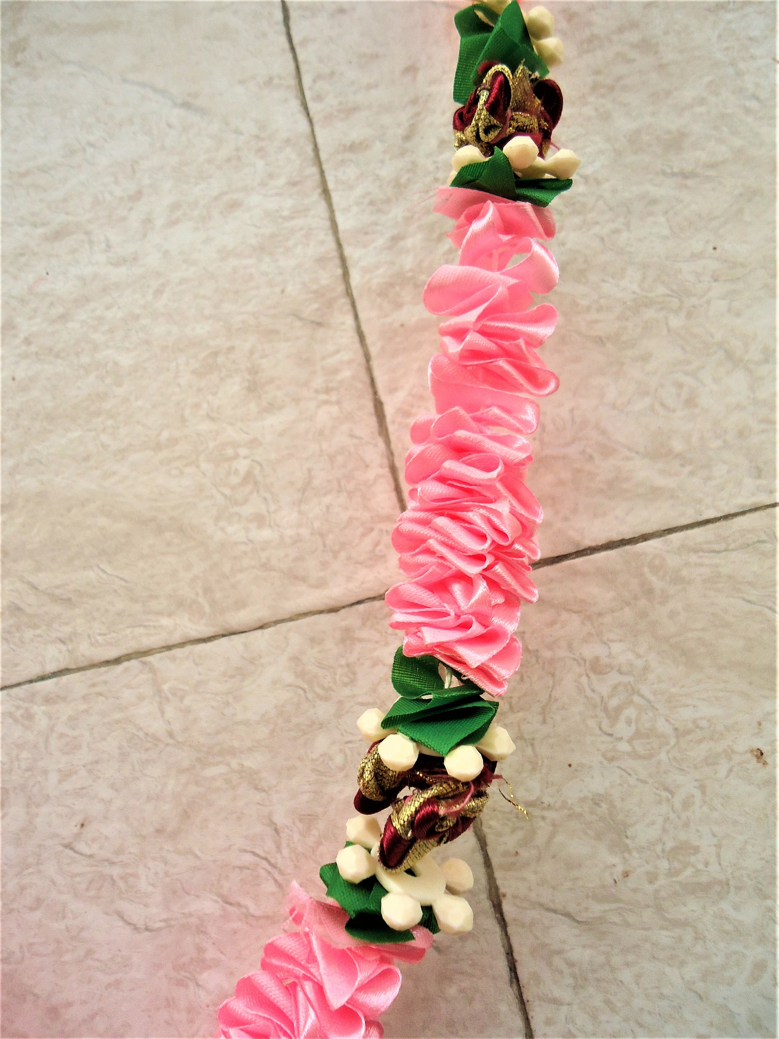 Light Pink Ribbon Puja Garland, Photo Garland, Idol or Statue Garland ...