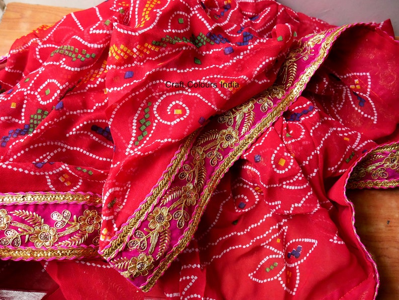 Red Georgette Bandhej Chunri Rajasthani Dupatta With Zari - Etsy