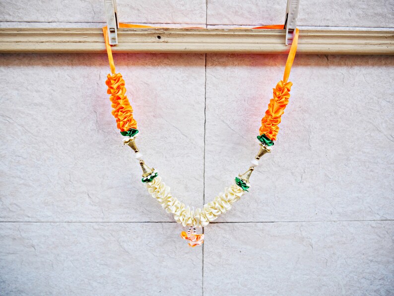 Orange White Ribbon Puja Garland Photo Garland Statue - Etsy