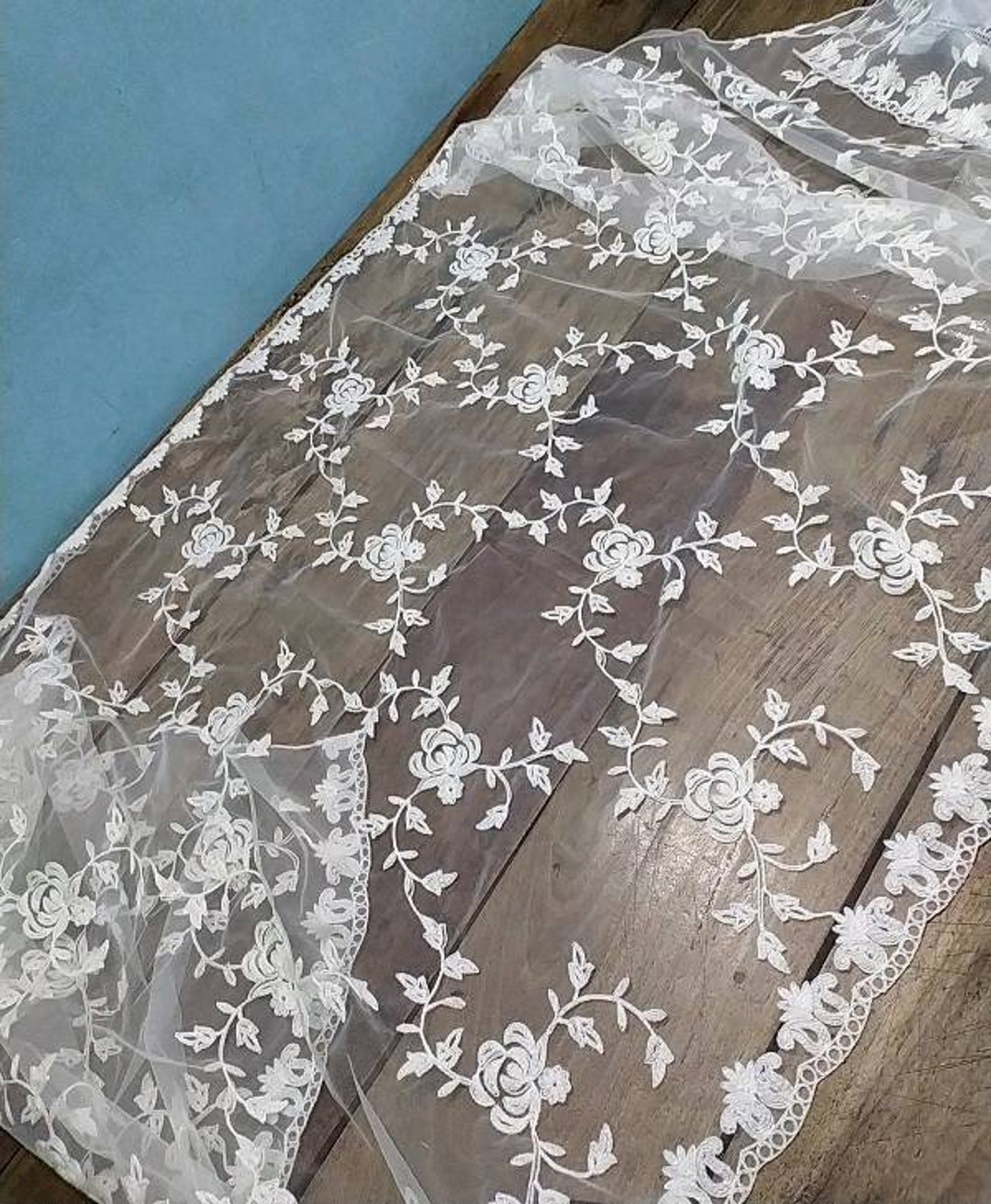 White Net Fabric Rose Embroidered Dupatta - Etsy