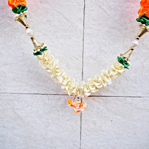 Orange White Ribbon Puja Garland, Photo Garland, Statue Garland, Idol ...