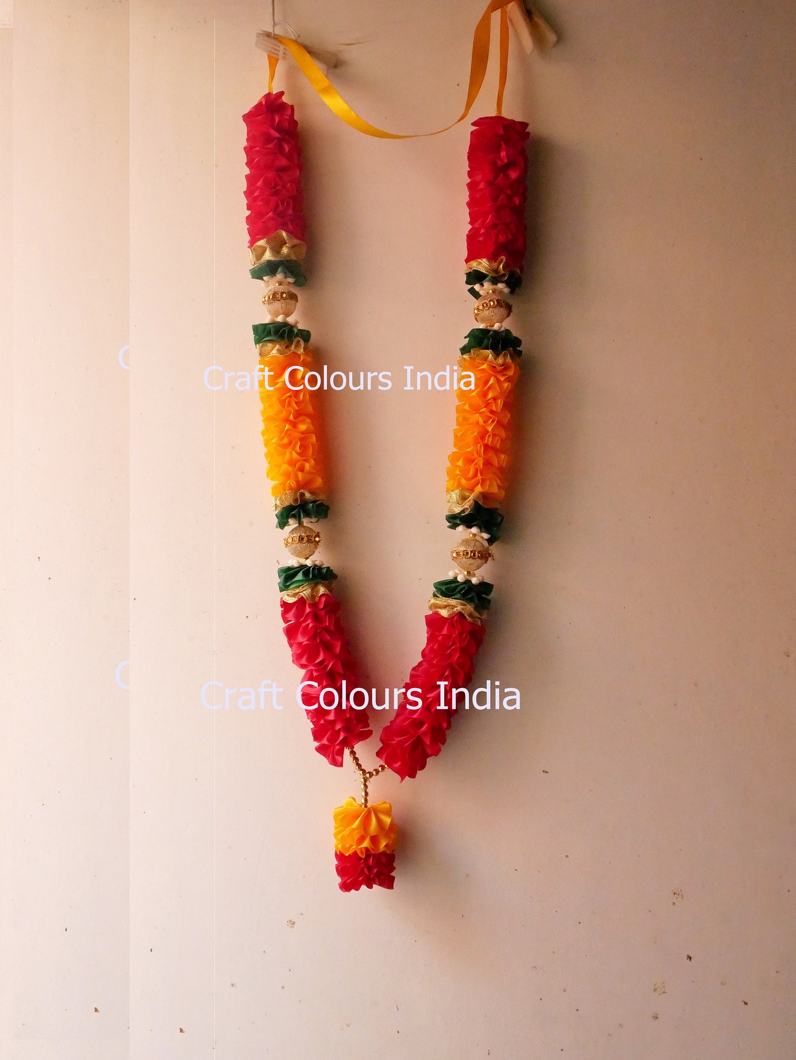 Indian Wedding Garland Yellow Red Ribbon Puja Mala Photo N - Etsy