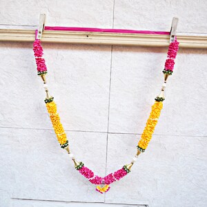 Pink Yellow Ribbon Puja Garland, Photo Garland, Idol or Statue Garland ...