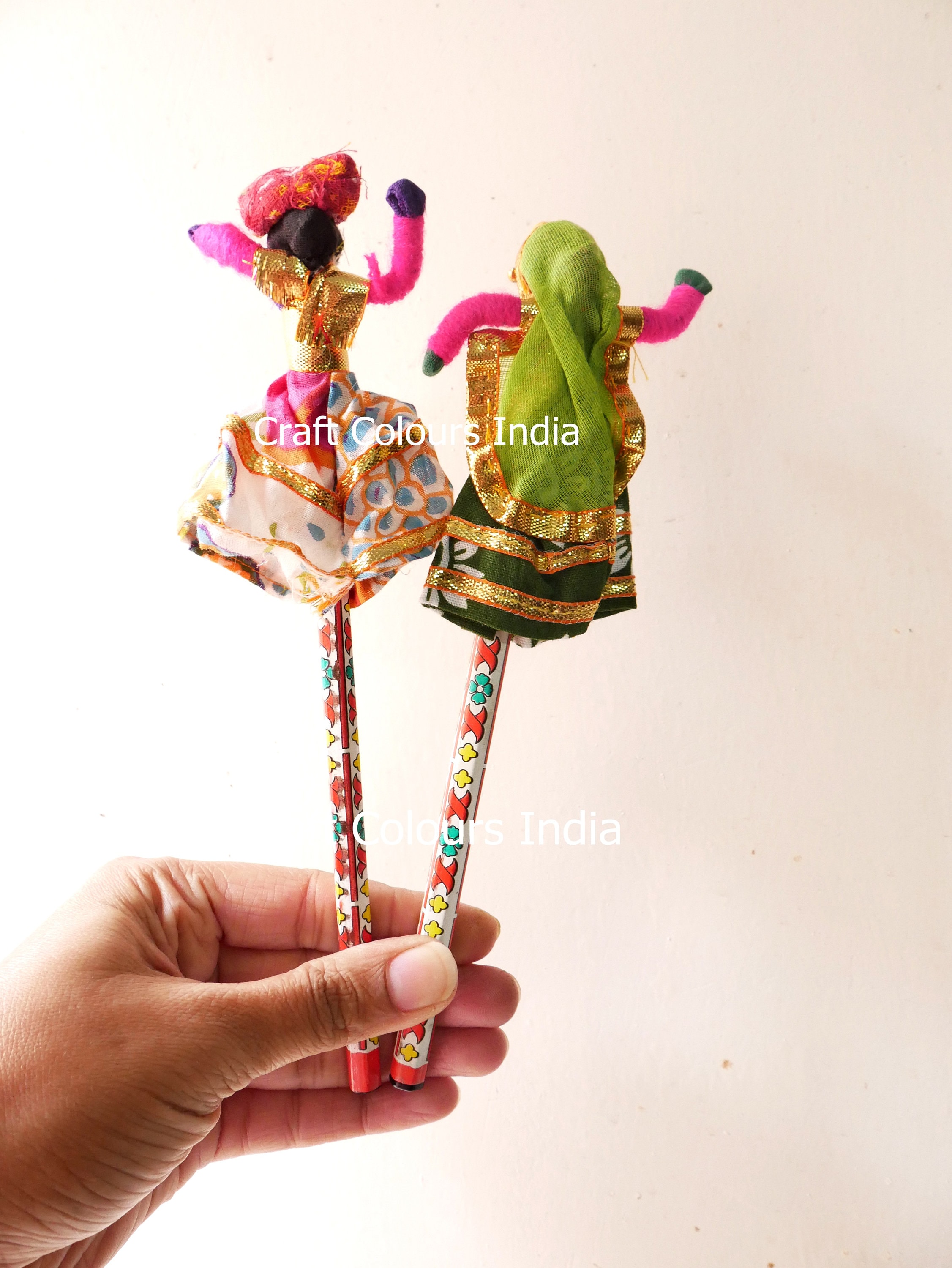 Pair of Doll Pencil Set Cloth Puppet Boho Indian Gift Kids - Etsy