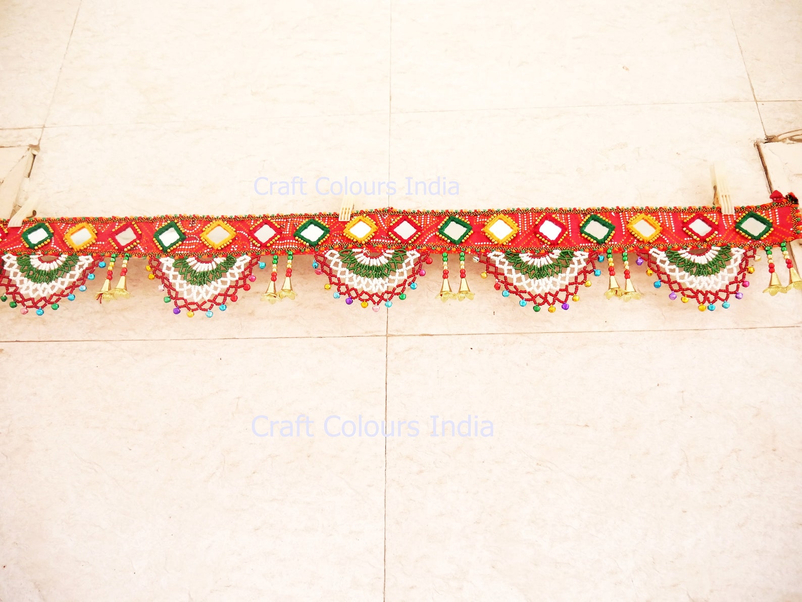 Semi Circular Beaded Mirror Toran With Bells Bohemian Home - Etsy