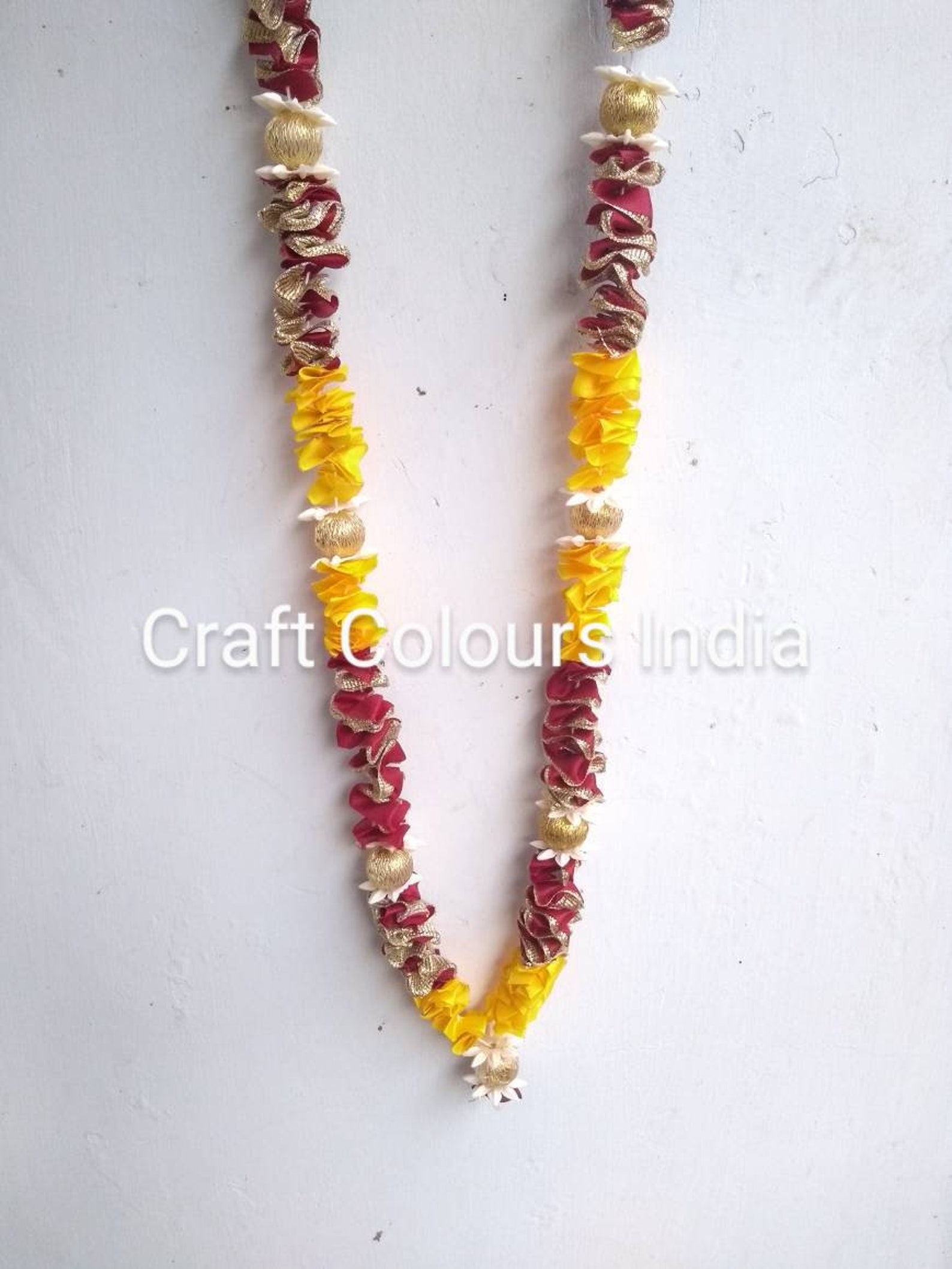 Maroon Golden N Yellow Ribbon Puja Garland Photo Garland - Etsy