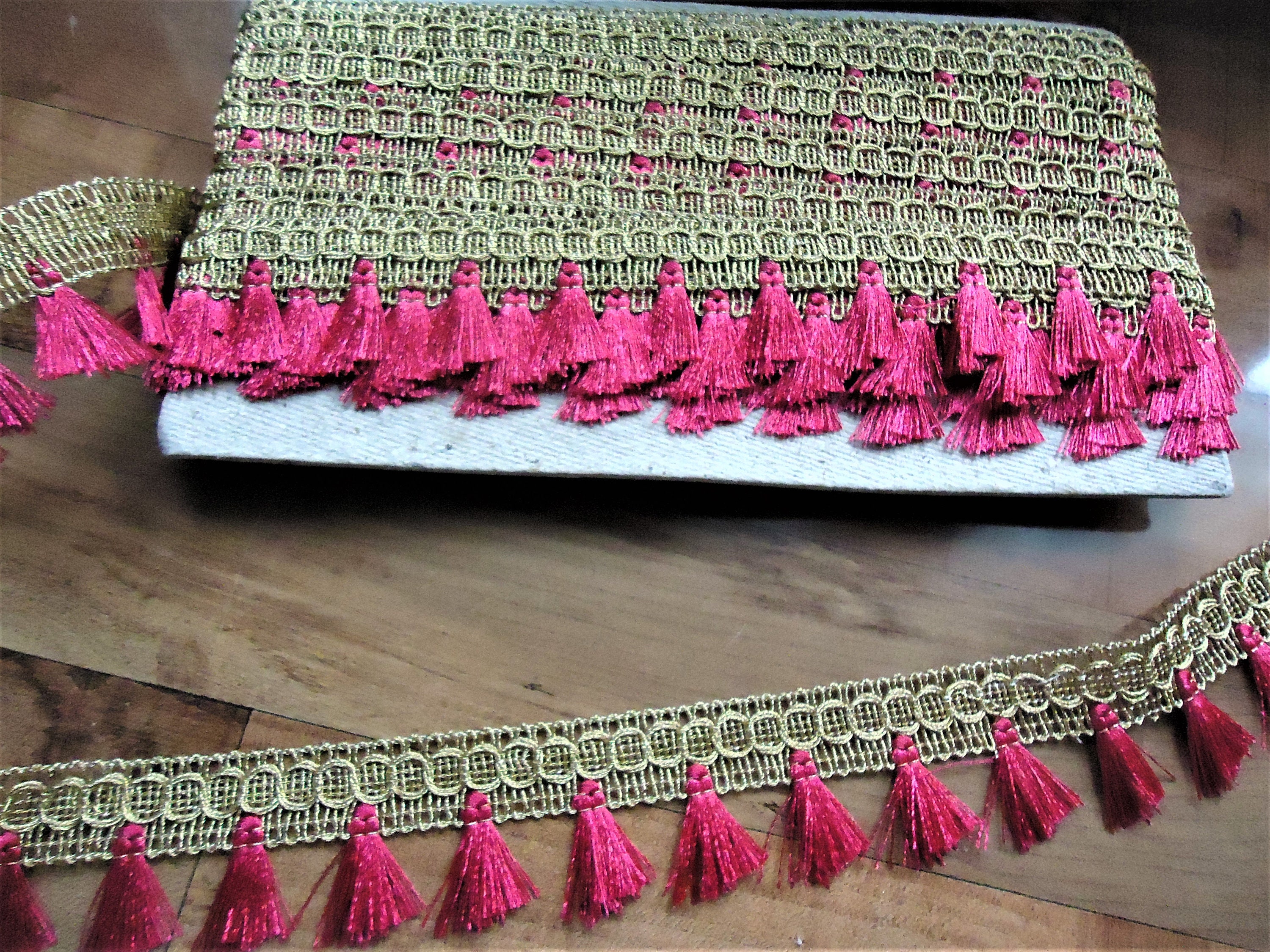 Silk Pink Tassel Net Golden Lace 9 Yards Tassel Trim Tassel | Etsy