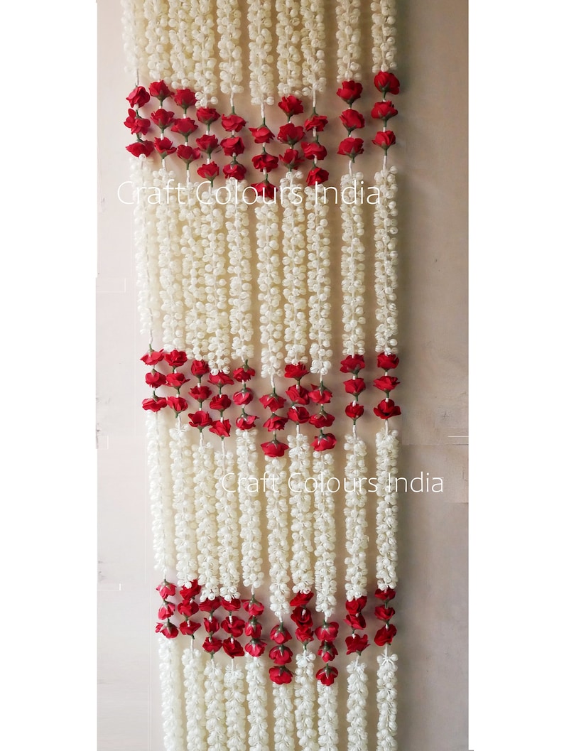 2 Pc White Jasmine and Red Rose Garlands for Indian Wedding Decorations ...
