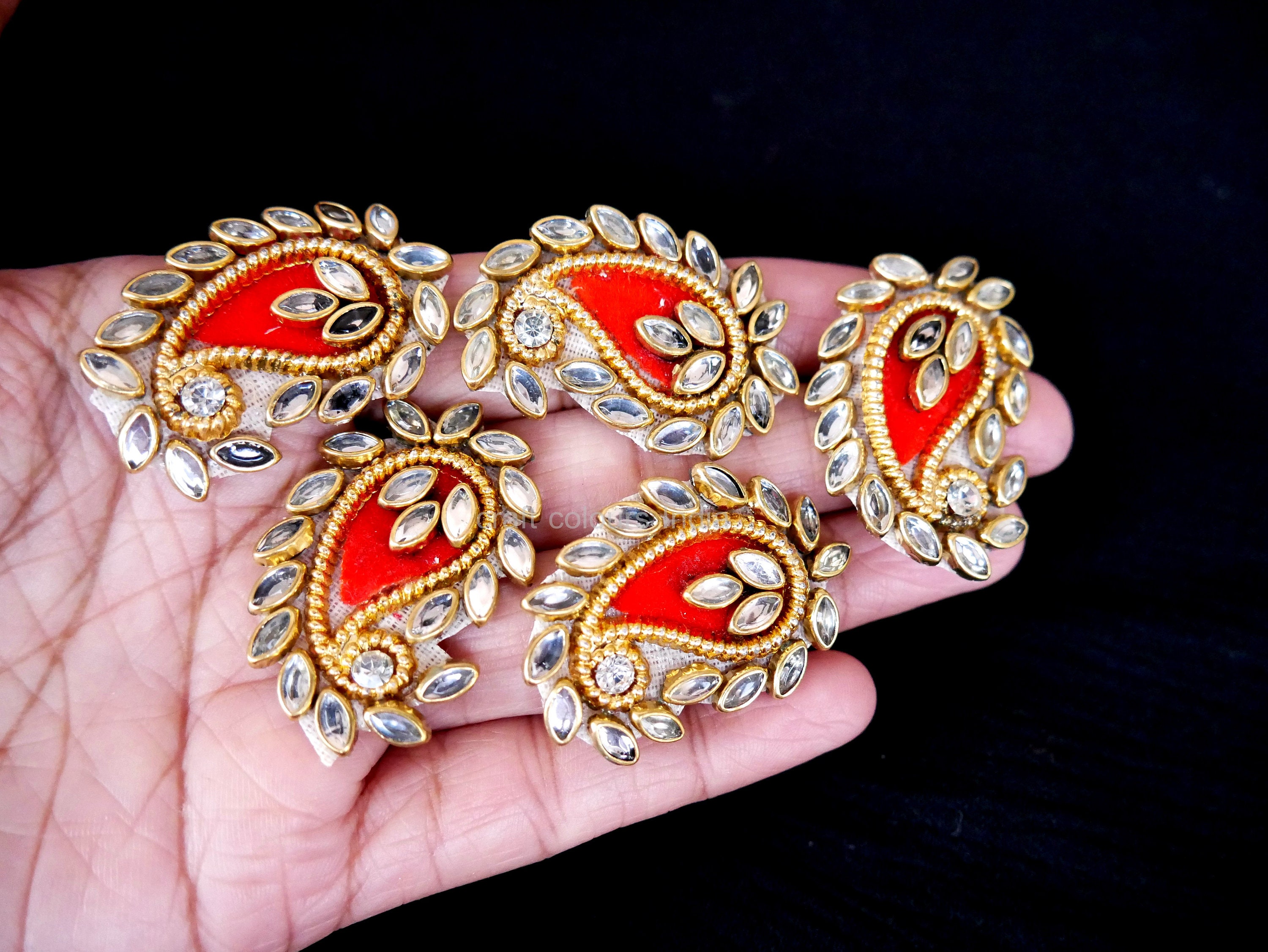 10 Pc Red Paisley Leaf Indian Zari and Rhinestone Appliques - Etsy