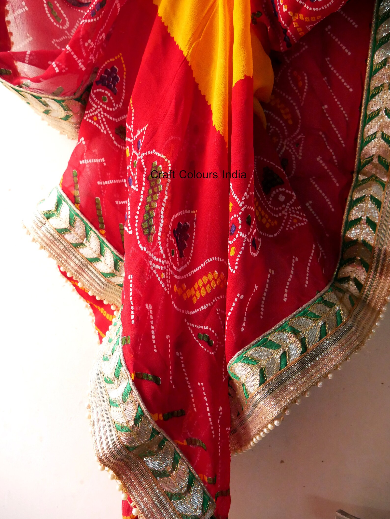 Red Yellow Georgette Bandhej Chunri Rajasthani Dupatta Indian - Etsy