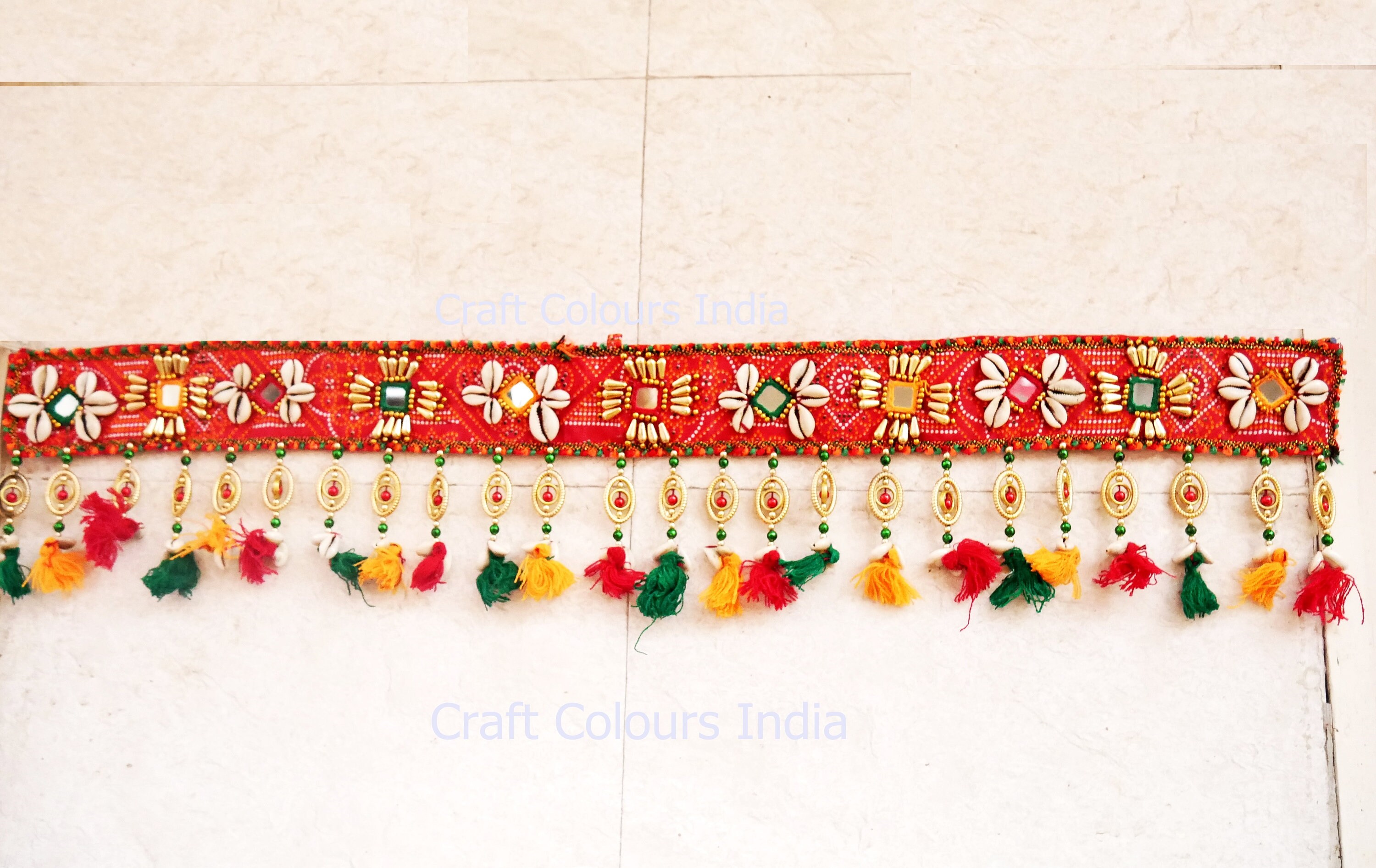 Mirror Toran With Pompom and Sea Shell, Housewarming Gift, Home Decor ...