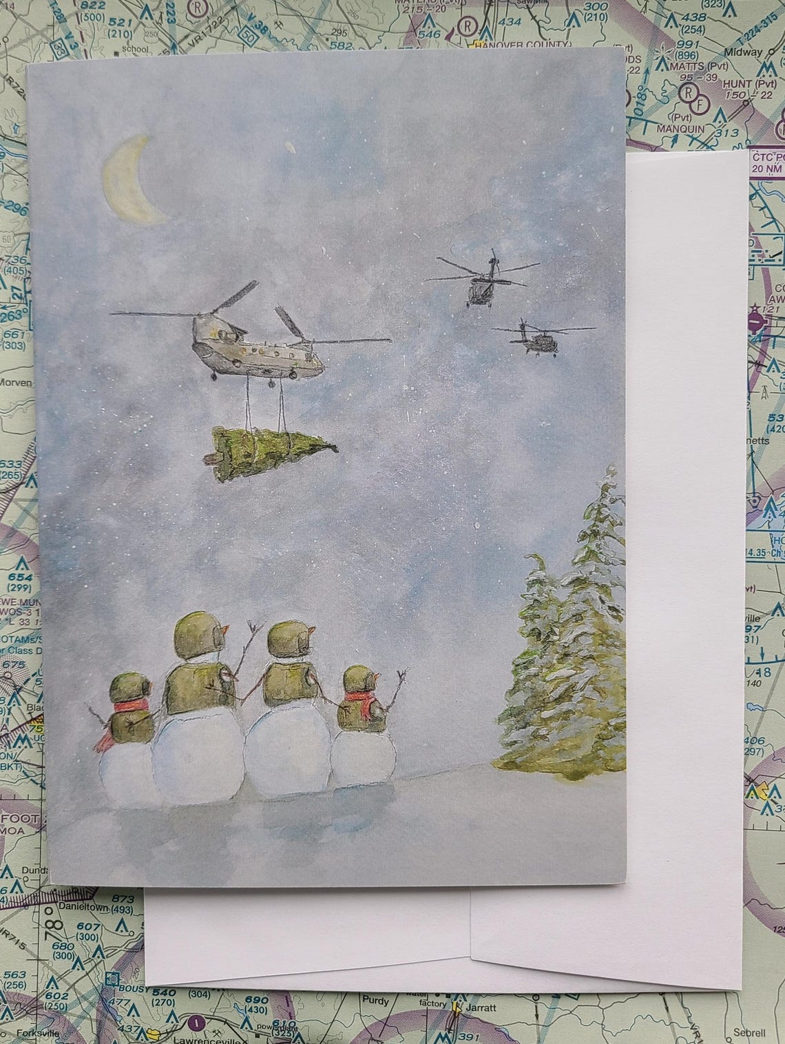 Aviation Chinook Helicopter Christmas Card Slingload Tree Aviation FAC1 ...