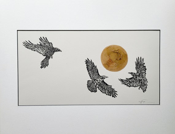 Birds of Three Crows Original Wall Print FAC1 | Etsy